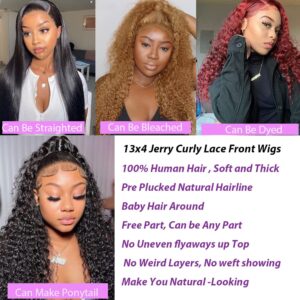 30 Inch Lace Front Wig Human Hair Pre Plucked with Baby Hair 13x4 Hd Lace Front Wigs for Women Curly Lace Frontal Wigs Human Hair 180 Density Brazilian Glueless Kinky Curly Human Hair Wigs Natural Black