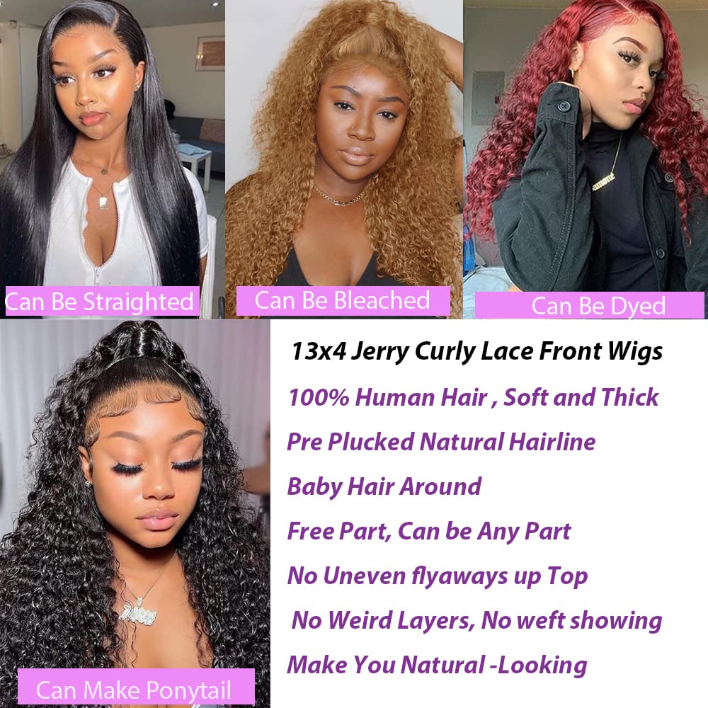 30 Inch Lace Front Wig Human Hair Pre Plucked with Baby Hair 13x4 Hd Lace Front Wigs for Women Curly Lace Frontal Wigs Human Hair 180 Density Brazilian Glueless Kinky Curly Human Hair Wigs Natural Black