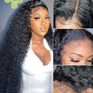 30 inch lace front wig human hair pre plucked with baby hair 13x4 hd lace front wigs for women curly lace frontal wigs human hair 180 density brazilian glueless kinky curly human hair wigs natural black