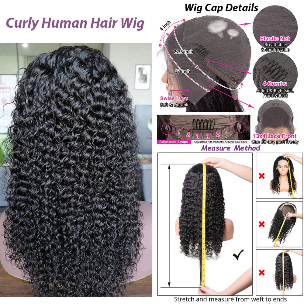 30 Inch Lace Front Wig Human Hair Pre Plucked with Baby Hair 13x4 Hd Lace Front Wigs for Women Curly Lace Frontal Wigs Human Hair 180 Density Brazilian Glueless Kinky Curly Human Hair Wigs Natural Black