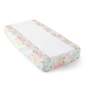 levtex baby - malia diaper changing pad cover - fits most standard changing pads - floral - pink, cream, green, and teal - nursery accessories - plush