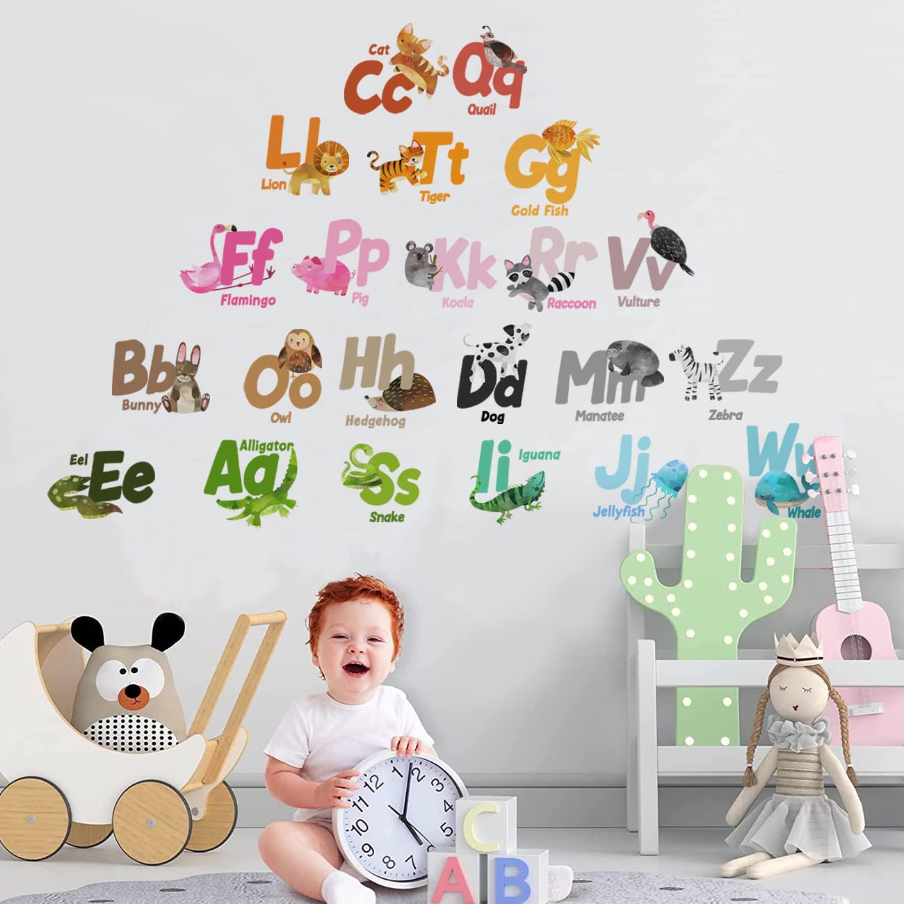 Alphabets Stickers Wall Decals Peel and Stick for Kids Classroom Playroom Decor, Transparent Design Preschool Educational Animals Weather ABC Alphabets Numbers Learning Wall Stickers for Toddler Kids