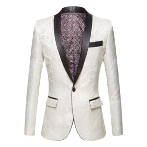 men's luxury floral tuxedo jacket paisley jacquard shawl lapel dress suit embroidered wedding blazer sport coat (white,large)