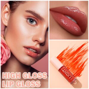 CAHIUYOA Light 6PCS Lip Gloss Set,Nude Pink Lip Gloss Kit Shine Glossy and Moisturizing,Lip Plumping Pack Bulk Liquid Lipstick for Women Girls-Set A