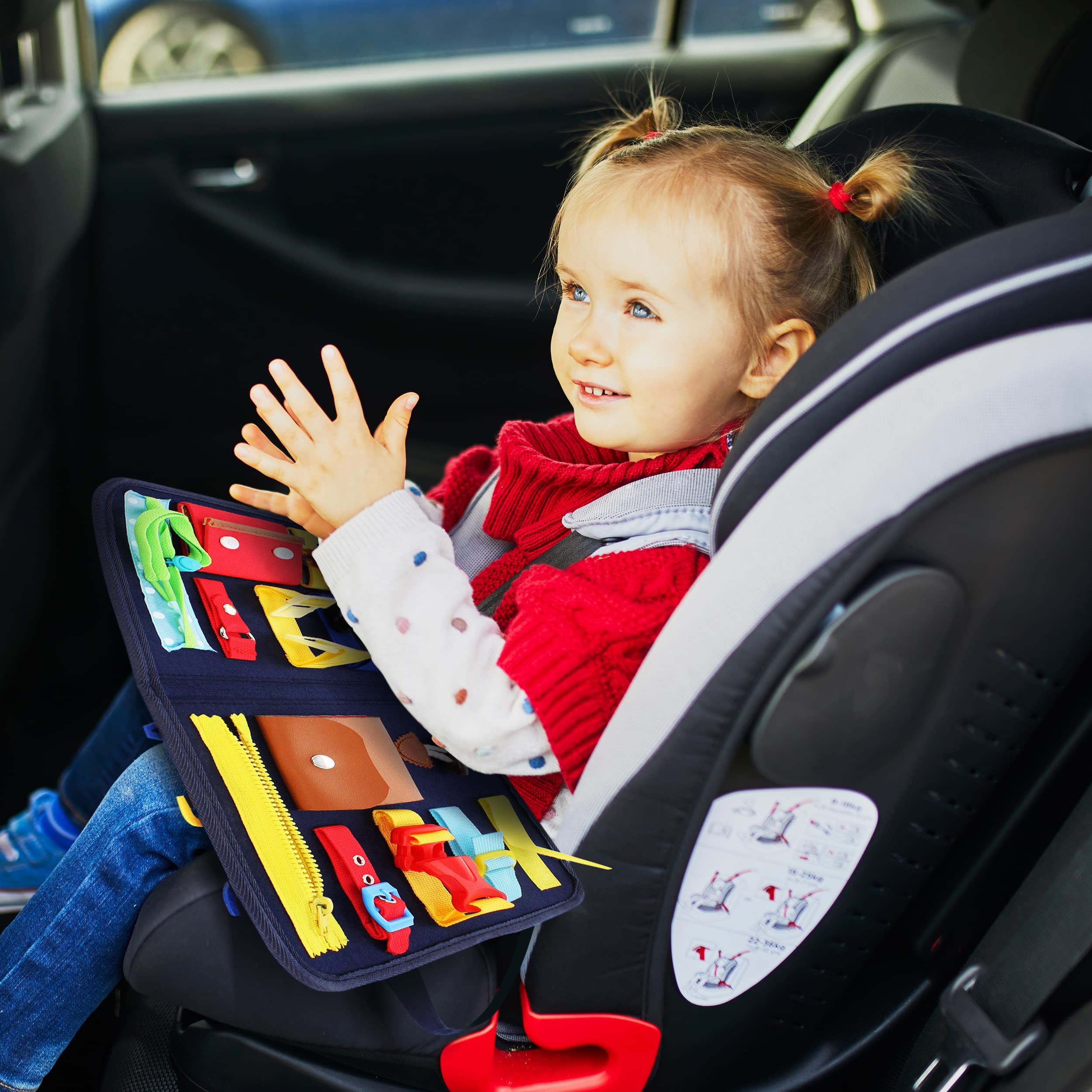 Acorn Baby Busy Activity Board - Educational Travel Activity Sensory Board for Planes or Cars - Includes 15 Actions