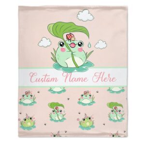 custom baby blanket with name, personalized funny frog baby blankets for girl, boy gifts, ultra soft lightweight warm flannel blanket as newborn toddler swaddling, suit for couch, bed, sofa 30"x40"