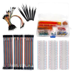 eloogaa 3pcs 830 tie points breadboards,120pcs 20cm (7.9inch) dupont cables,65pcs flexible breadboard jumper wires,560pcs u-shape jumper wires arduino project kit