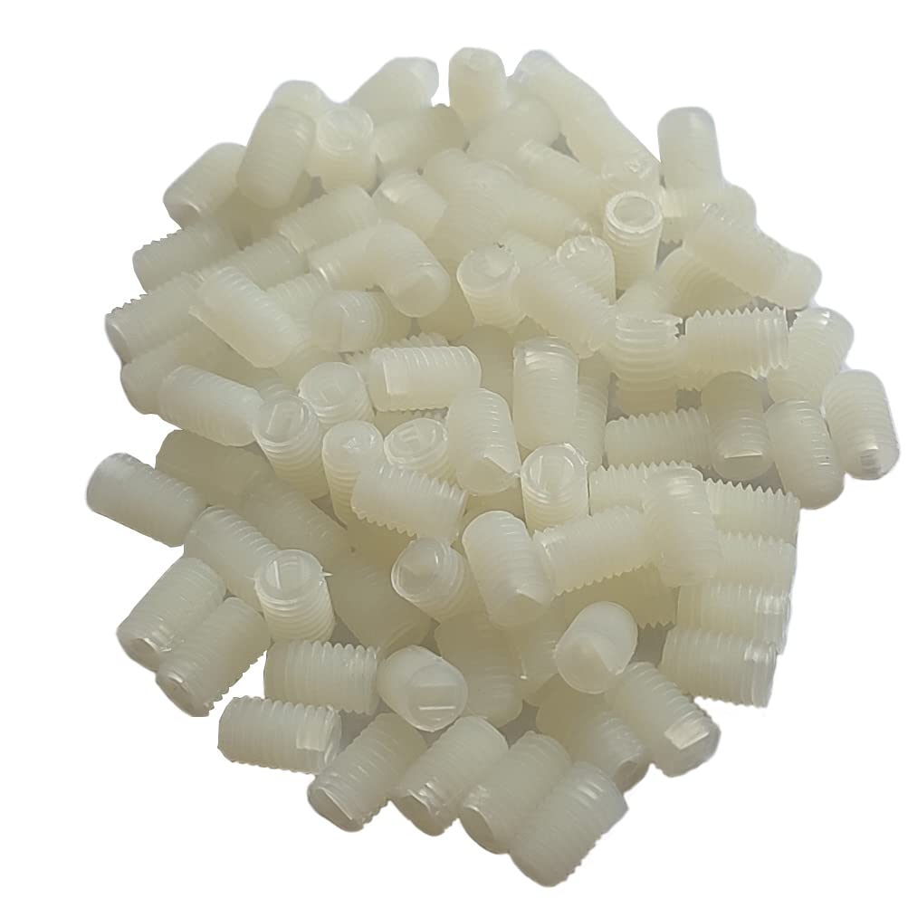 M5 x 8mm Slotted Head Set Screws, Plastic Headless Grub Screws White Nylon, Metric, 100Pcs