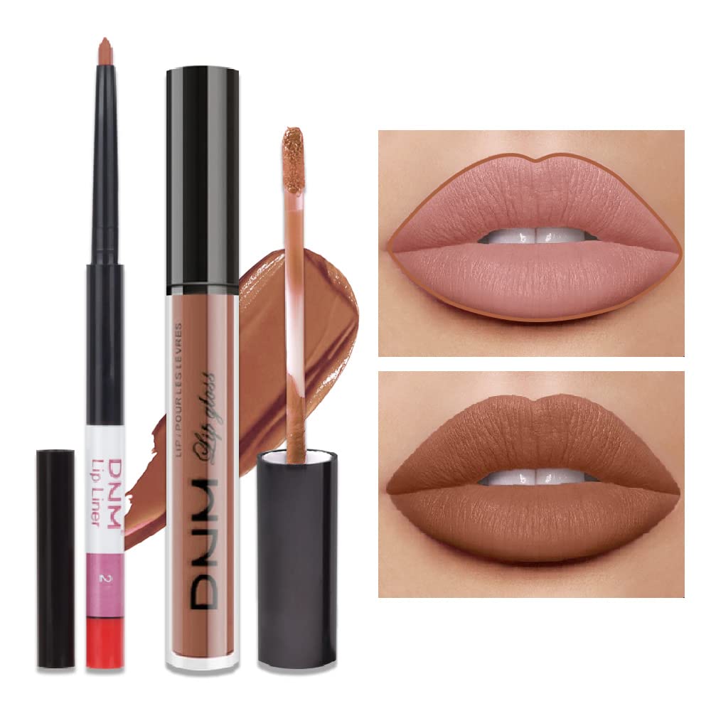 2pcs Matte Deep Rose-Beige Lip Liner and Lipstick Makeup Set,Nude matte Liquid Brown Lipstick 24H and Lip Liner Set Matt Liquid Lips Make Up Waterproof Long Lasting Lipstick Matte Kit（#25）