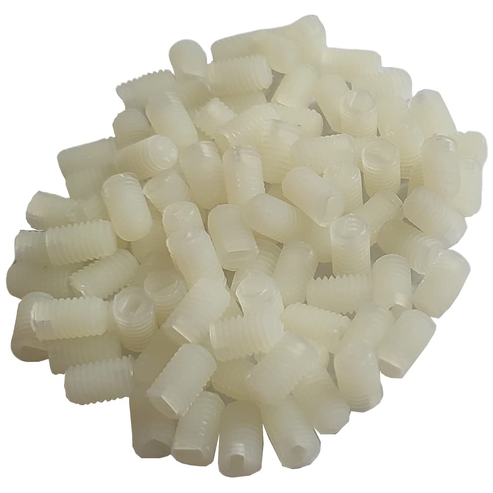 M5 x 8mm Slotted Head Set Screws, Plastic Headless Grub Screws White Nylon, Metric, 100Pcs