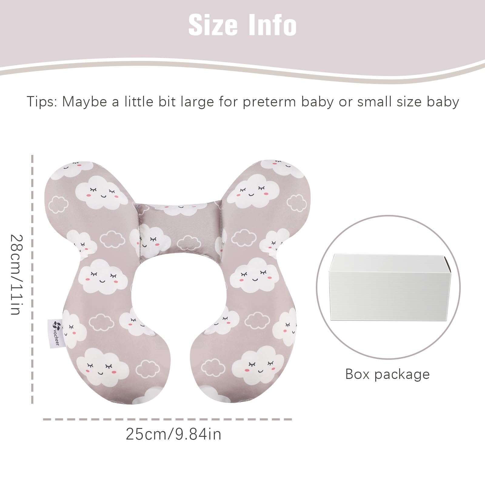 vocheer Baby Travel Pillow(Upgraded), Head and Neck Support Pillow for Pushchair, Car Seat,Stroller, Bouncer, Cotton(Grey Cloud