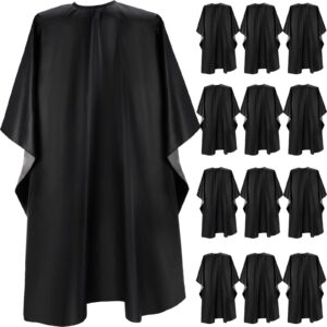 12 pieces barber cape large hair cutting salon cape waterproof shampoo capes with snaps closure anti static barber client cape haircut apron for women men hairstylists salon, black