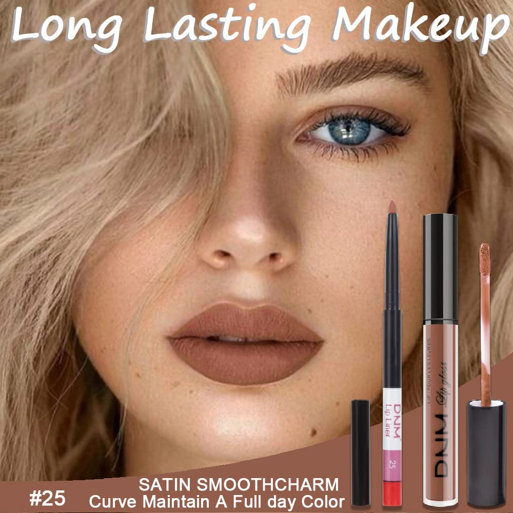 2pcs Matte Deep Rose-Beige Lip Liner and Lipstick Makeup Set,Nude matte Liquid Brown Lipstick 24H and Lip Liner Set Matt Liquid Lips Make Up Waterproof Long Lasting Lipstick Matte Kit（#25）