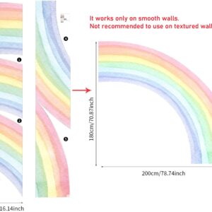 funlife Vinyl Large Rainbow Wall Mural Stickers Peel and Stick, Precut Giant Pastel Half Watercolor Rainbow Wall Decals for Girls Bedroom Kids Nursery Room Playroom, 78.74" x 70.87"