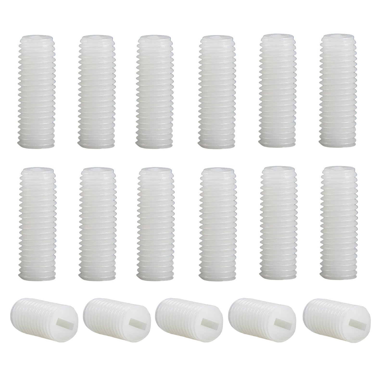 M5 x 8mm Slotted Head Set Screws, Plastic Headless Grub Screws White Nylon, Metric, 100Pcs