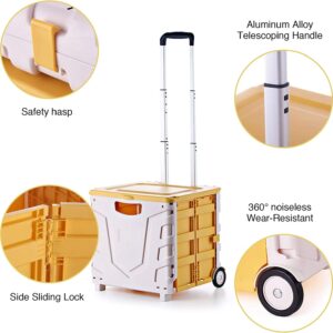 Foldable Utility Cart,Portable Folding Cart Tools Carrier with Telescopic Handle Heavy Duty Shopping Cart with 360degree Rolling Swivel Wheels for Travel