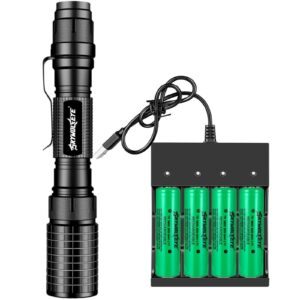 led flashlights 4-pcs rechargeable batter￵y and battery charger 4 bay dual power flashlight with clip 5 modes water resistant high lumen for hiking camping hunting fishing (green)