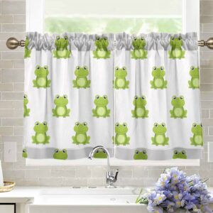 domiking cute frog kitchen curtains 36 inch length rod pocket window treatment tier pair for bedroom kids child baby nursery room, 2 panels (27 w x 36 l)