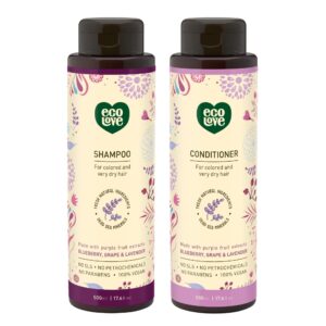 ecolove - natural shampoo & conditioner set for dry damaged hair and color treated hair - with natural lavender extract - no sls or parabens - vegan and cruelty-free, 17.6 oz.