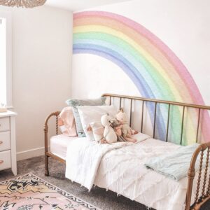 funlife Vinyl Large Rainbow Wall Mural Stickers Peel and Stick, Precut Giant Pastel Half Watercolor Rainbow Wall Decals for Girls Bedroom Kids Nursery Room Playroom, 78.74" x 70.87"