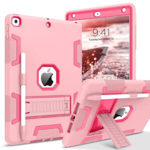 bentoben for ipad 9th generation case, ipad 8th generation case, ipad 7th gen case, ipad 10.2 2021/2020/2019 case, heavy duty 3 in 1 rugged shockproof protective stand kids covers, pink/red