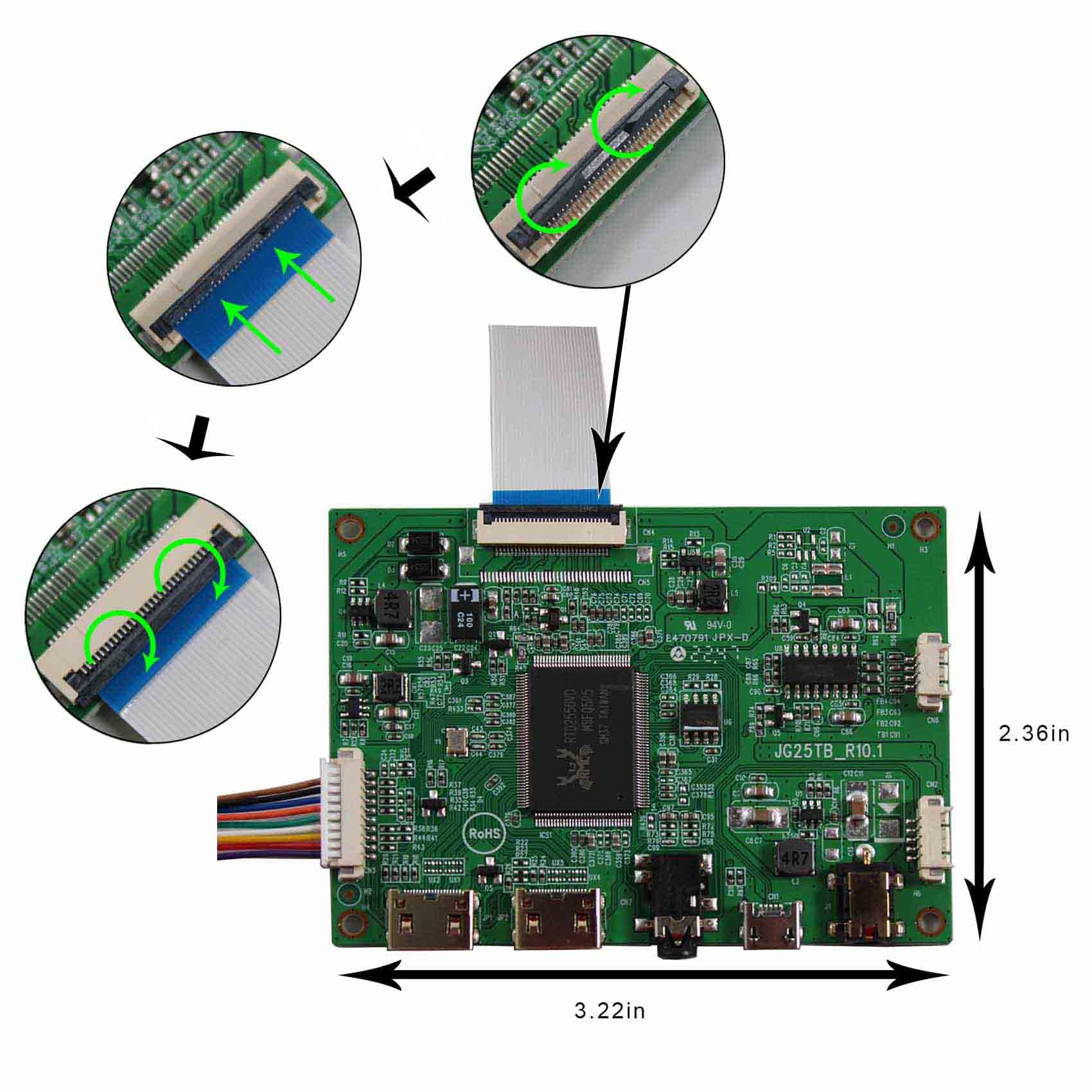 VSDISPLAY 12.6" NV126B5M-N41 12.6inch 1920X515 LCD Screen Work with 2 HD-MI Mini LCD Controller VS-RTD2556HM-V1 and 12V DC 2A Power Adapter Supply US Plug with 5.5x2.1mm/3.5x1.35 mm Port