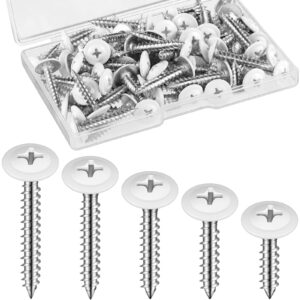 #8 white screws white truss head wood screws metal screw thread screws fast self tapping pan small cabinet screws wood work for wall plates, 1/2", 3/4", 5/8", 1", 1-1/2"(150 pcs)