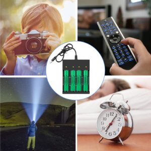 LED Flashlights 4-pcs Rechargeable Batter￵y and Battery Charger 4 Bay Dual Power Flashlight with Clip 5 Modes Water Resistant High Lumen for Hiking Camping Hunting Fishing (Green)