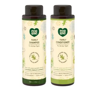 ecolove - natural shampoo & conditioner set for all hair types - safe for the whole family - no sls or parabens - with organic cucumber extract - vegan and cruelty-free, 17.6 oz