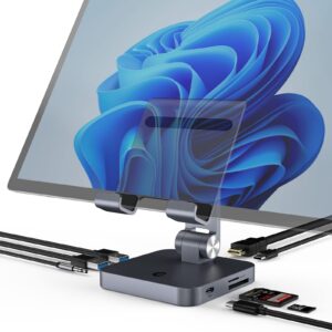 otaitek 8 in 1 ipad pro usb c hub, with foldable tablet stand, 100w power delivery, 4k hdmi, 2 usb-a data ports, usb-c data port, 3.5 mm aux, tf/sd card slots, for ipad pro and more usb-c tablets