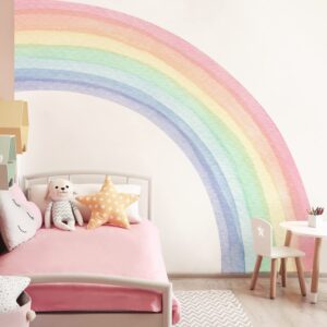 funlife Vinyl Large Rainbow Wall Mural Stickers Peel and Stick, Precut Giant Pastel Half Watercolor Rainbow Wall Decals for Girls Bedroom Kids Nursery Room Playroom, 78.74" x 70.87"