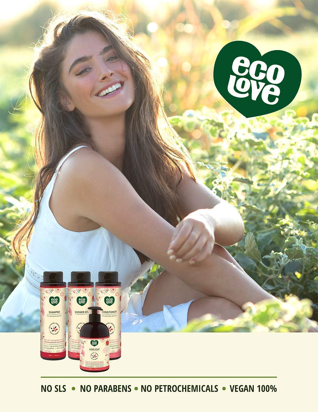 ecoLove – Natural Shampoo for Normal and Oily Hair & Moisturizing Body Wash for Dry Skin - With Organic Tomato and Beet Extract No SLS or Parabens - Vegan and Cruelty-Free, 17.6 oz