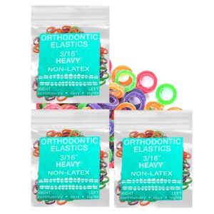 neon non-latex 3 packs 300 counts heavy 3/16inch, intraoral elastic bands orthodontic elastics dental rubber bands made in us (heavy [6.5oz], 3/16inch, 4.7mm)