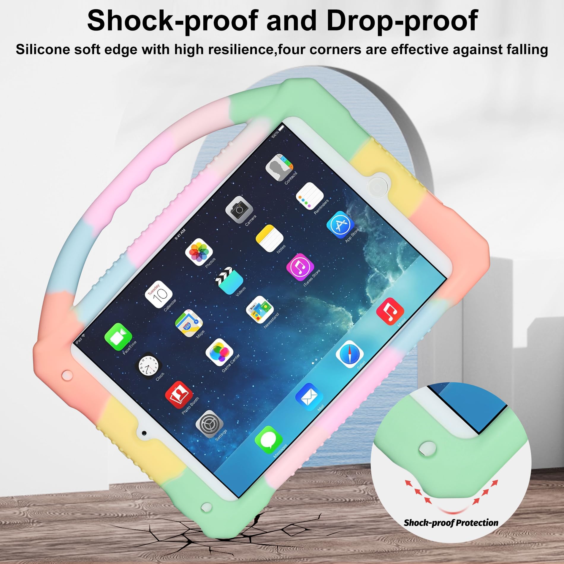 Adocham Kids Case for iPad Mini 5 4 3 2 1,Durable Shockproof Protective Silicone Cover for Apple 7.9 inch Kids iPad Mini/Mini 2/Mini 3/Mini 4/Mini 5 Case with Stand Handle(Rainbow)