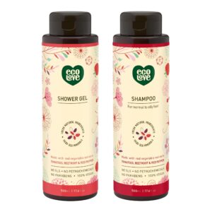 ecolove – natural shampoo for normal and oily hair & moisturizing body wash for dry skin - with organic tomato and beet extract no sls or parabens - vegan and cruelty-free, 17.6 oz