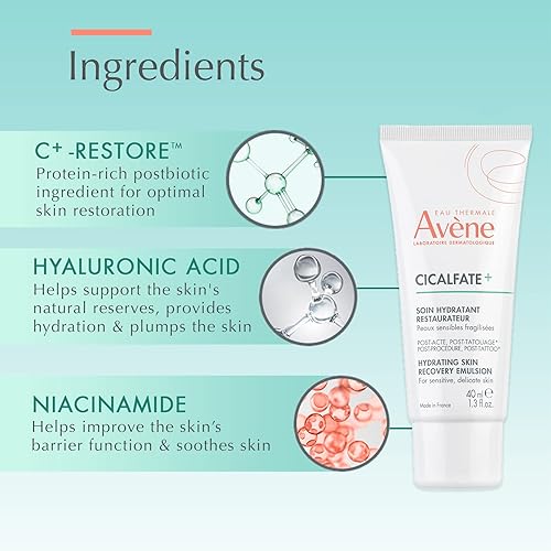 Eau Thermale Avène Cicalfate+ Hydrating Skin Recovery Emulsion - Post-Procedure & Post-Tattoo Restoration - Postbiotic Skincare - Non-Comedogenic & Paraben-Free - 1.3 fl. oz.