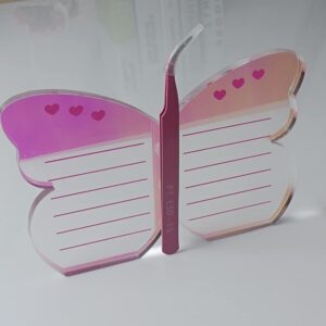 Grafting False Eyelash Acrylic Extension Pallet, Eyelash Extension Tweezers Plate Pad Makeup Palette Individual Training Tools Butterfly-shaped (Dazzling(5.9x3.9inch))