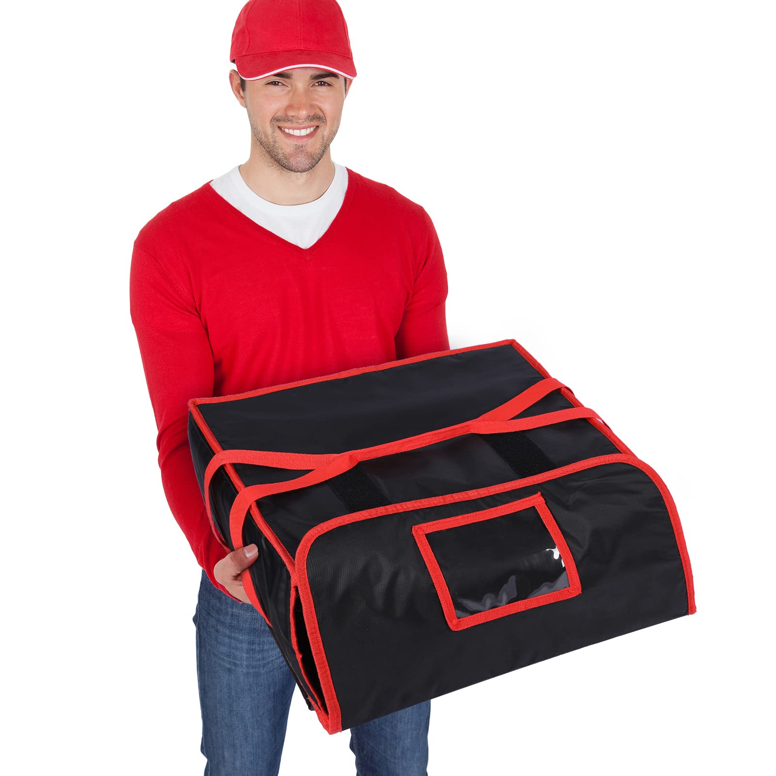 2 Pieces Huge Insulated Pizza Delivery Bag 18 x 18 x 8.5 Inches, Heavy Duty Food Delivery Bag for Pizza, Ice Cream and Cake Hot Pizza Carriers for Transport Catering Restaurant