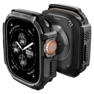 spigen rugged armor designed for apple watch ultra 2/ultra case durable tpu case for apple watch ultra 49mm case - black