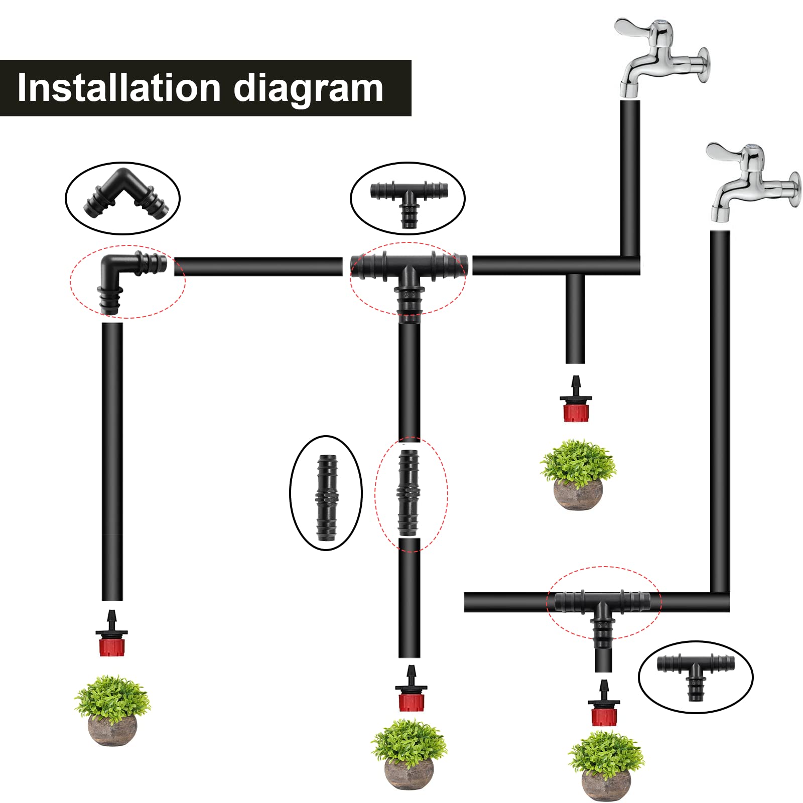 PHITUODA 24pcs Black Tubing End Closure, Figure 8 End Fitting Drip Tubing 5/8 inch Drip Fitting, Irrigation Accessories End Closure for Garden Greenhouse Sprinkler Systems