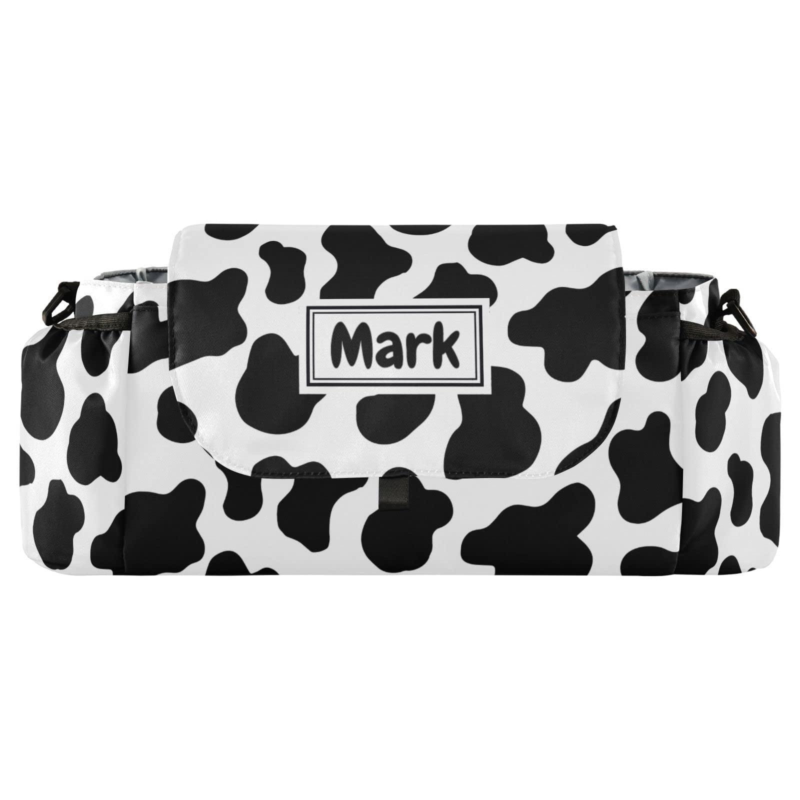 Sinestour Custom Cow Print Texture Stroller Organizer with Cup Holder Personalized Universal Stroller Organizer Bag Stroller Accessories for Diaper Toys Snacks Keys Fit All Baby Stroller