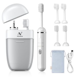 niceble electric toothbrush with drying function, portable sonic toothbrush equipped with travel case & mouthwash cup, rechargeable power toothbrush with 4 modes & 4 brush heads for adults