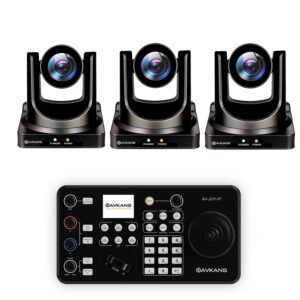 avkans 20x sdi ptz camera with ip joystick controller kits for live streaming, 20x hdmi ptz camera bundle kits, 3 units of ptz camera and 1 joystick controller