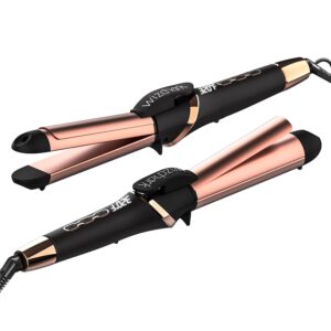 wizchark hair iron straightener and curler for short & long hair, 1.25 inch, ceramic and tourmaline, 4 temps for all hair types, dual voltage, auto shut-off, includes heat-resistant glove, rose gold