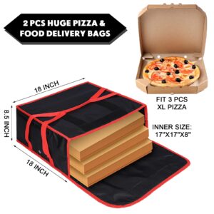 2 Pieces Huge Insulated Pizza Delivery Bag 18 x 18 x 8.5 Inches, Heavy Duty Food Delivery Bag for Pizza, Ice Cream and Cake Hot Pizza Carriers for Transport Catering Restaurant