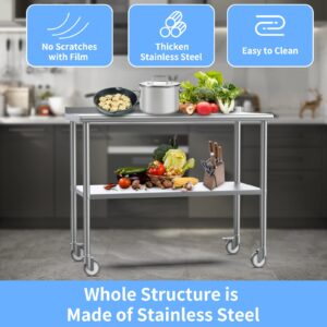 ROVSUN 30' x 24'' Stainless Steel Table for Prep & Work,Commercial Worktables & Workstations, NSF Heavy Duty Metal Table with Wheels & Backsplash for Kitchen, Restaurant,Home,Hotel