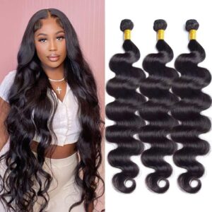 mrladgo 26 28 30 inch human hair bundles body wave 3 bundles 100% unprocessed brazilian hair weave bundles body wave human hair bundles natural black color 300g