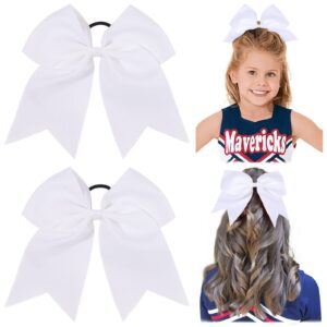 2 pcs 8 inch cheer hair bows large cheerleading big hair bows with ponytail holder for teen girls-white