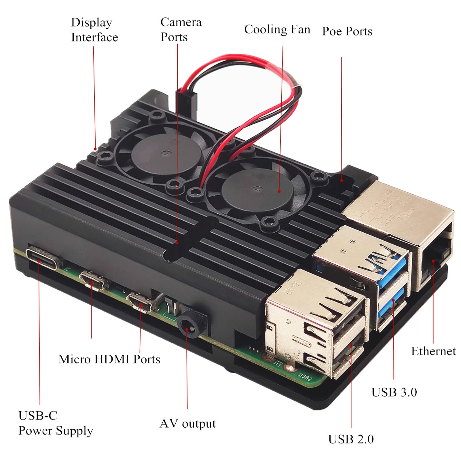 Raspberry Pi 4 Metal Case with Dual Fan, Raspberry Pi 4 Computer Model B Aluminum Alloy Passive Cooling Case Compatible with Raspberry Pi 4 Model B