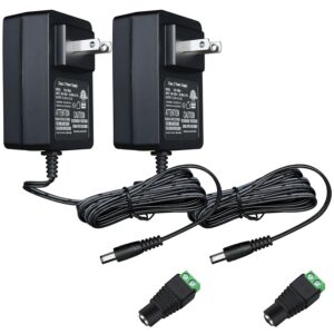 2 pack 12vdc 3a/3000ma 6ft power supply adapter, 100-240v 50/60hz ac to dc 36w wall charger with barrel connector for led strip light, cctv camera, router, dvr, nvr and more, etl fcc (6ft cord, 20awg)